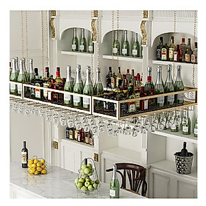 Ceiling Metal Iron Chain Wine Glass Rack, Hanging Wine Glass Holder, Adjustable Wine Rack with Glass Holder, Matte Black Stemware Rack