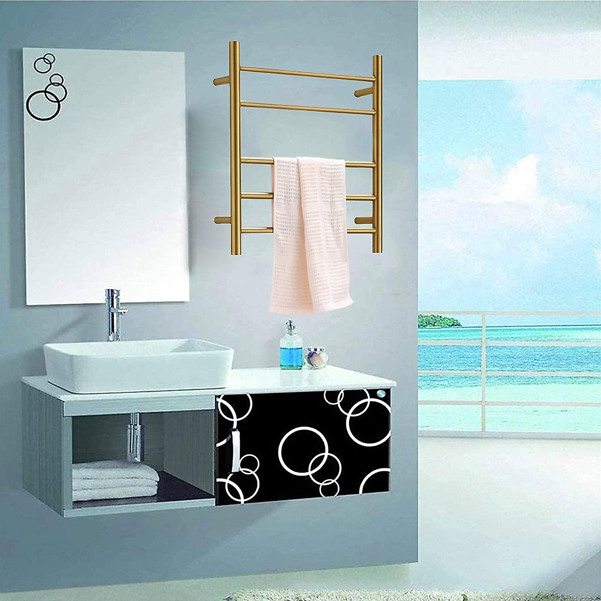 Towel Warmer Drying Rack, Electric Brushed Gold Heated Towel Rail Radiator for Bathroom, Wall Mounted Heated Towel Rack with On/Off Switch, 304 Stainless Steel, 600X520x125mm,Hardwired
