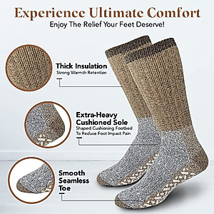Debra Weitzner 6 Pairs Merino Wool Thermal Socks Men and Women Warm Cushioned Hiking Crew Socks for Hunting Winter Etc Long Survival Boot Socks Moisture Wicking Assortment 10-13