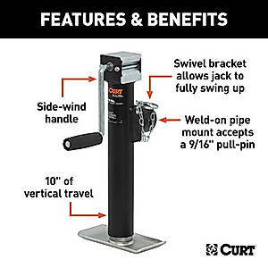 CURT 28321 Weld-On Pipe-Mount Swivel Trailer Jack, 2,000 lbs. 10 Inches Vertical Travel, black
