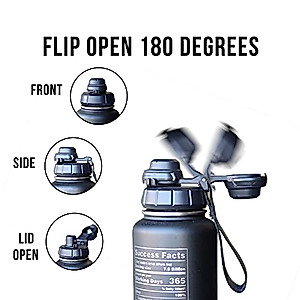 ARTS & CO. Success Facts Vacuum Insulated Stainless Steel Wide Mouth Leakproof Inspiration Sports Water Bottle 32 oz. (Deep Black)