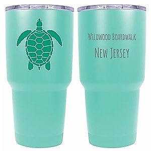 R and R Imports Wildwood Boardwalk New Jersey Souvenir 24 oz Seafoam Insulated Stainless Steel Tumbler Turtle Design