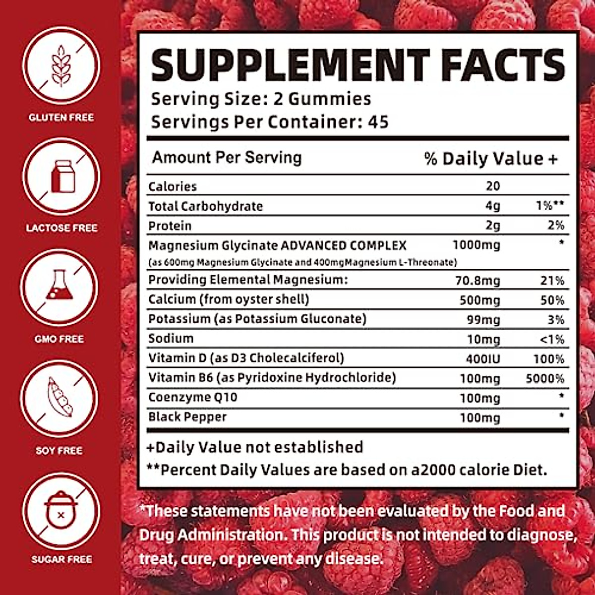 Magnesium Glycinate Gummies 1000mg with Magnesium L-Threonate ，Chelated Magnesium Potassium Complex Supplement with VitD, B6, CoQ10, Calcium,Supports for Memory, Calm, Mood - 90 Raspberry Gummies..