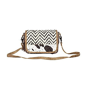 Myra Bag Artistic Upcycled Canvas & Cowhide Shoulder Bag S-1351