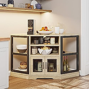 YITAHOME 50 Inches Corner TV Stand w/Power Outlet, Entertainment Center TV Media Console Table with 6 Open Storage Shelve for Living Room, Bedroom, Industrial Corner TV Stand, 47 inches White Oak