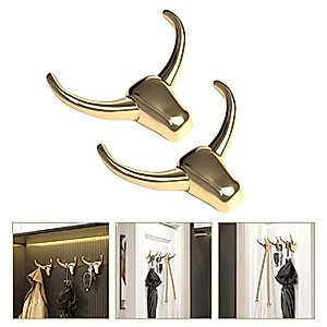 DOITOOL 2pcs Duty Home Storage Head Scarf Cabinet Bathroom Robe Door Mounted Hooks Towel Coat Coat, Cow Heavy Design Wall Hat Bag Hangers Bag, Decorative Vintage Nordic Clothes Metal Horn