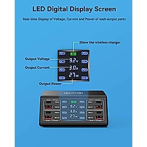 USB Charger, ASOMETECH 100W 8 Port Multiple USB Charging Station with 4 Quick Charge 3.0, 4 USB C PD Port, Wireless Charger, LCD Display Fast USB Charging Hub for iPhone 13 12 iPad Samsung and More