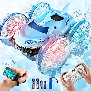 FUUY Amphibious Waterproof Remote Control Boat: RC Car Monster Truck with Lights 4WD Gesture Hand Controlled Water Beach Pool Toys Kids Gifts for Boys Pool Toys