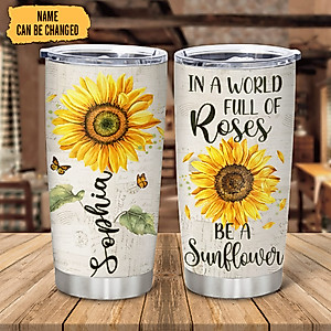 Hyturtle Personalized Gifts For Sunflower Lover - Be A Sunflower Custom Name Stainless Steel Tumbler 20oz With Lid - Idea Floral Lover Gifts For Women Girl On Birthday, Christmas