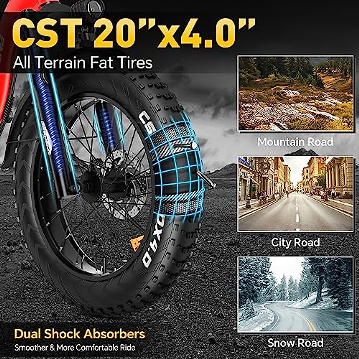 GESHENG 90Miles Long Range【Samsung 30AH】 Electric Bike, 750W&28MPH Folding Ebike for Adults, 20 x 4.0” Step-Thru & Fat Tire E Bike with Shimano 7-Speed, 2seats Commuter Electric Bike