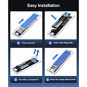 ORICO M.2 NVMe SSD Enclosure, USB 3.2 Gen 2 (10 Gbps), Transparent External Solid State Drive Adapter Enclosure for 2280 2260 2242 2230 PCI-E M2 M-Key SSD, USB Type C Converter Case-TCM2 Blue