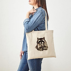 CafePress Cute Humorous Watercolor Raccoon Blowing A Kiss To Natural Canvas Tote Bag, Reusable Shopping Bag