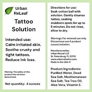 Urban ReLeaf Tattoo Solution ! Natural Sea Salt Aftercare. Safely Clean New Tattoos. Help Skin & Ink Heal Smoothly. Made Fresh in USA. 100% Natural. Reduce ink loss.