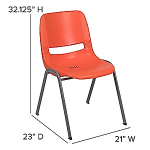 Flash Furniture HERCULES Series 5 Pack 880 lb. Capacity Orange Ergonomic Shell Stack Chair with Gray Frame