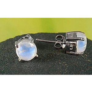 925 Sterling Silver Natural Round Rainbow Moonstone Delicate Stud Earring Gift Jewelry