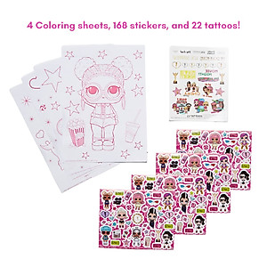LOL Surprise Deluxe Activity Set for Kids with Carrying Tin, Coloring Sheets, Tattoos, Stickers, & Art Supplies, 200+ Pieces