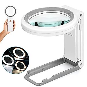 10X 30X Magnifying Glass with Light and Stand, Dimmable 18 LED Folding Handheld Magnifying Glass with Scale, Hands Free Lighted Magnifier for Close Working, Reading, Jewelry, Craft, Painting Miniature