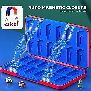 CYKOARMOR Switch Game Case Holder for Nintendo Switch/OLED/Lite Game Card, Switch Game Holder with 24 Game Slots & 24 Micro SD Card Slots, Switch Game Card Case Compact Switch Cartridge Case Red Blue