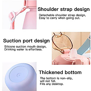 JOUALY Valentines Day Gifts Cute Water Bottle, Large Capacity Straw Cup Student Boy Girl Fashion Water Bottle, Portable Sports Water Bottle with Cute 3D Sticker, Shoulder Strap and Rubber Handle