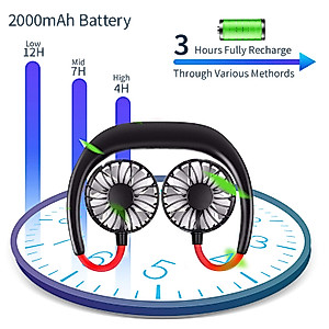 DSCD Portable Neck Fan, Hands Free Neck Fan Rechargeable, 12H Cooling Personal USB Fan Air Conditioner, Sports Neck Fan for Travel, Best Gift Neck Fan for Women, Kids