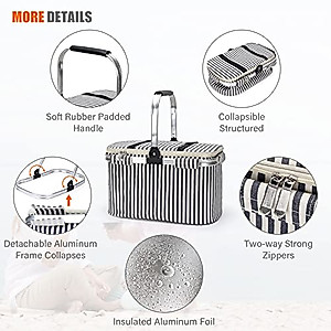 HappyPicnic Cooler Tote Bag 26L, Collapsible Picnic Basket Cooler with Aluminium Handle for Food, Shopping Grocery, Work or Outdoor Hiking Men Woman