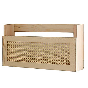 FIRADE Wood Magazine Wall Rack with PE Rattan Grid,Size 17.3" x 4" x 9.4",File Holder for Entryway,Living Room,Waiting Room,Kids’ Room,Office