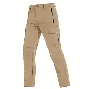 TACVASEN Mens Cargo Pants Water Resistant Ripstop Hiking Pants Elastic Waist Quick Dry Breathable Climbing Workout Khaki
