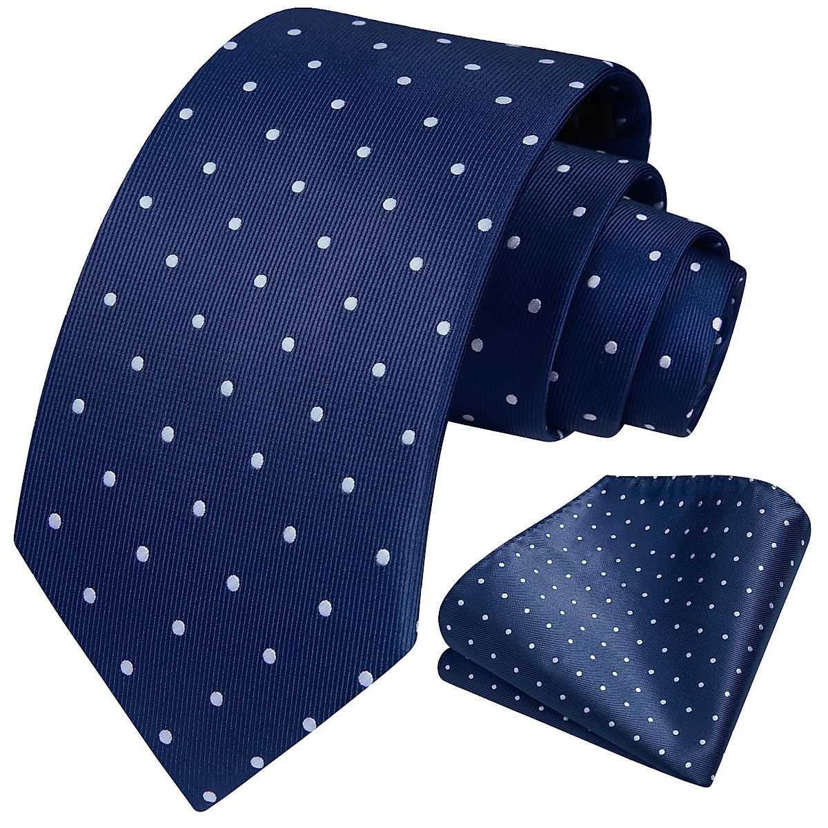 HISDERN Navy Blue Ties for Men Formal Business Woven Silk Tie and Pocket Square Classic Polka Dot Ties for Men Wedding Party Neckties Handkerchief Set