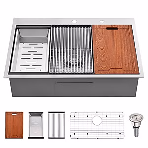 33 In Drop In Kitchen Sink Workstation-Bokaiya Kitchen Sink 33x22 Drop In Workstation Sink Topmount 16 Gauge Single Bowl Stainless Steel Kitchen Sink with Cutting Board