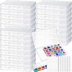 Ripeng 24 Pack 672 Slots Diamond Painting Storage Containers Bulk, 28 Grids Bead Organizer Box Diamond Painting Accessories Boxes Diamond Art Embroidery Storage with 960 Label Stickers