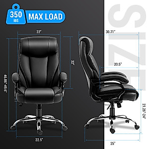 Big and Tall 350lbs Office Chair - Adjustable Lumbar Support, Cushion with Spring High Back Executive Desk Chairs Ergonomic Design for Back Pain (Black)