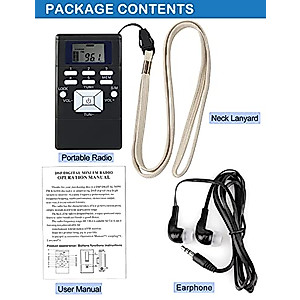 ZHIWHIS Mini Portable FM Radio, Stereo LCD Digital Display Tuning Pocket Walkmen Transistor Conference Receiver with Earphone, Small Pocket Radio Operated by AAA Batteries for Walking/Running