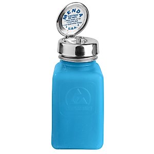 Menda 35285 Pure Touch Stainless Steel Liquid Dispenser Pump, ESD Safe durAstatic Square Bottle, 6 oz, High Density Polyethylene/Stainless Steel, Blue