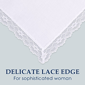 Selected Hanky Ladies/Women's Solid White Cotton Handkerchief with Lace for Embroidery