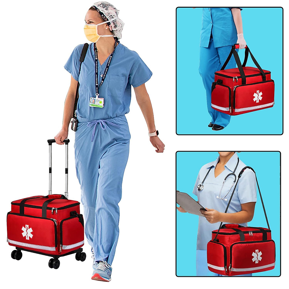 Medical Bag Rolling Roller Bag Trolley Duffel Nurses Emt Cna RN Empty for First Aid Responder Home Health Care Nursing Student Roll Duffle Bag Carry on with Wheels wheeled Work Physicians Doctor
