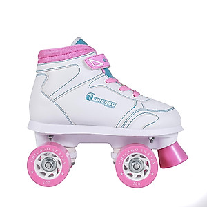 Chicago Girls Sidewalk Roller Skate - White Youth Quad Skates, High-Top Roller Skates for Kids, Beginner-Friendly with Durable Polyurethane Wheels, Indoor & Outdoor Roller Skating Size 1