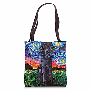 Black Standard Poodle Starry Night Dog Art by Aja Tote Bag