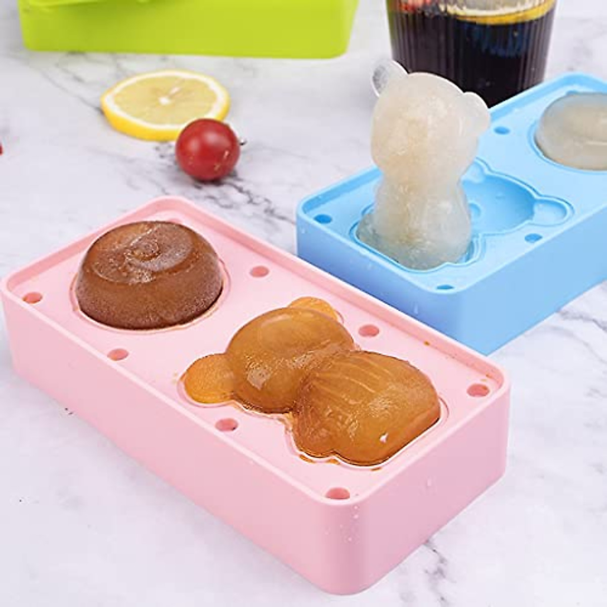 Bear and Rose Ice Cube Tray, 3D Ice Cubes Mold, Super Easy Release Stackable, Flexible Silicone Ice Cube Molds for Drink, Cocktails, Whiskey (Color : Green, Size : 4PCS)