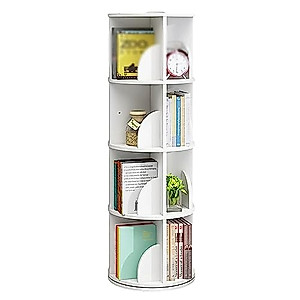 ANTWAX Bookshelf Creative Bookshelf 4 Tier 360° Rotating Bookshelf White Bookcase Stackable Shelves Organizer for CDs/Movies/Books Organizer Floor Standing Bookcase