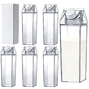 17 oz Milk Carton Water Bottles Clear Plastic Milk Box Portable Reusable Square Juice Bottles for Outdoor Sports Travel Camping Activities(6 Pieces)