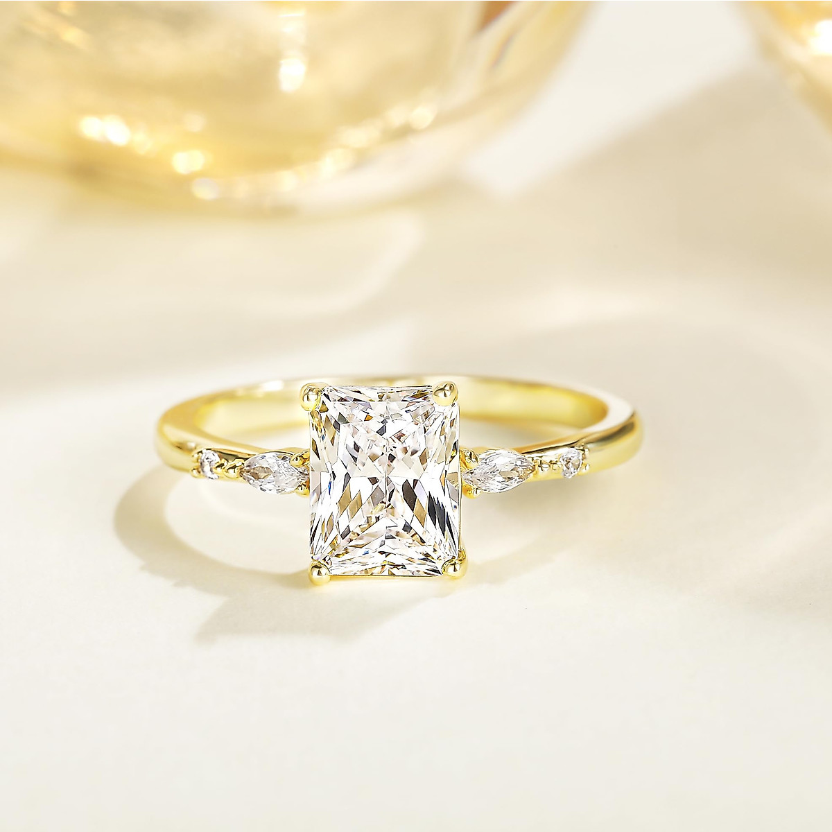 TIGRADE 3CT Engagement Ring for Women Radiant Cut Cubic Zirconia Wedding Band CZ Promise Anniversary Ring Size 3-12.5, Gold, Size 7