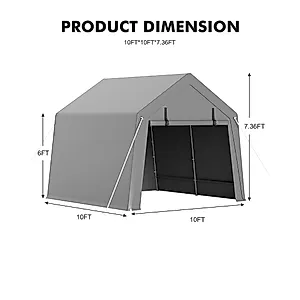 GarveeLife 6' x 8' Outdoor Portable Shed, Shelter Logic with Roll-up Zipper Door, Heavy Duty Waterproof Tarp, Storage Tent for Motorcycle, Bike, Firewood, Garden Tools
