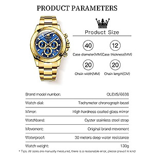 OLEVS Men's Gold Automatic Mechanical Self Winding Waterproof Luminous Calendar Multifunctional Stainless Steel Casual Business Luxury Dress Watch