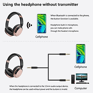 BAOBER Bluetooth Wireless Over Ear Light Weight Headphone with Low Latency USB Transmitter for TV,PC,3.5mm Audio Device, Stereo Wireless Headset Built-in Microphone for Cell Phone (Rose Gold)
