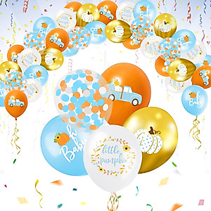 50 PCS Winter Little Pumpkin Party Balloons Baby Shower Balloons Maple Leaf Pumpkin Truck Gold Confetti Balloons for Birthday Little Pumpkin Baby Shower Wedding Christmas Party Decor