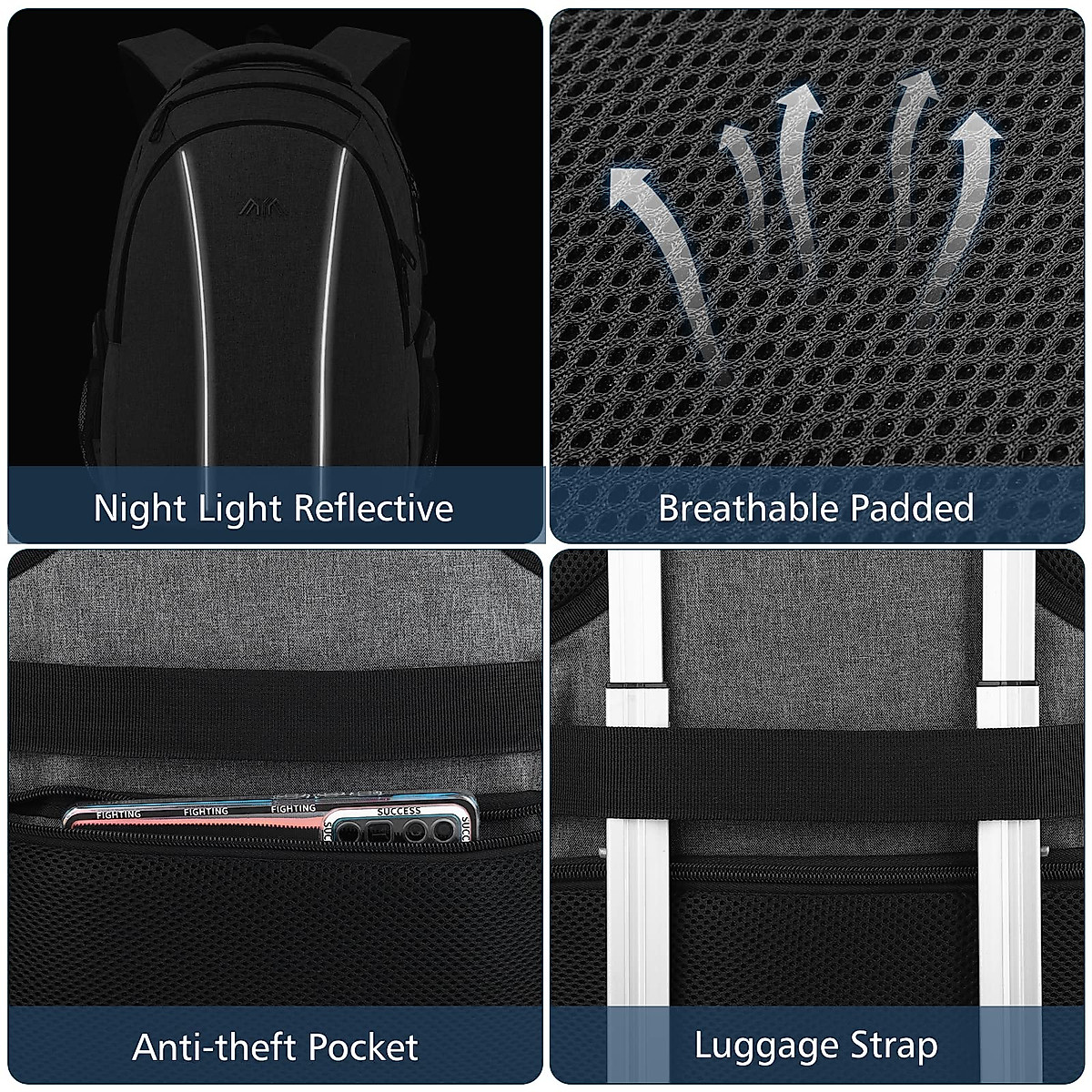 YAMTION Backpack for School College Work Business Office,Slim Bookbag Computer Tech Backpack with USB for Men Women Teen Boys Girls,Travel TSA Approved