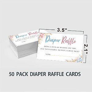 JCVUK BOHO Baby Shower Games, 1 Diaper Raffle Standing Sign with 50 Diaper Raffle Tickets, Pampas Grass Bohemian Theme Gender Reveal Party Decorations and Supplies For Boys or Girls(LBLK-A01)