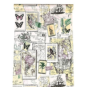 Self Adhesive Vinyl Vintage Butterfly Birds Map Contact Paper Shelf Liner Cabinets Dresser Drawer Liner Furniture Sticker Wall Paper 17.7X117 Inches