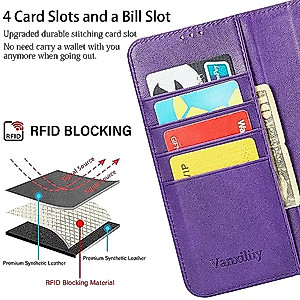 Vanxiliiy iPhone 13 Case Wallet - Strong Magnetic Detachable, RFID Blocking Card Holder, Slim PU Leather Flip 6.1" - Purple