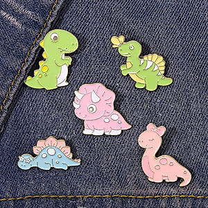 5 Pcs Cute Dinosaur Brooch Enamel Pin Set Cartoon Dinosaur Brooch Pins Animal Patter Lapel Pins for Bags Clothes Caps Women Girls Gift